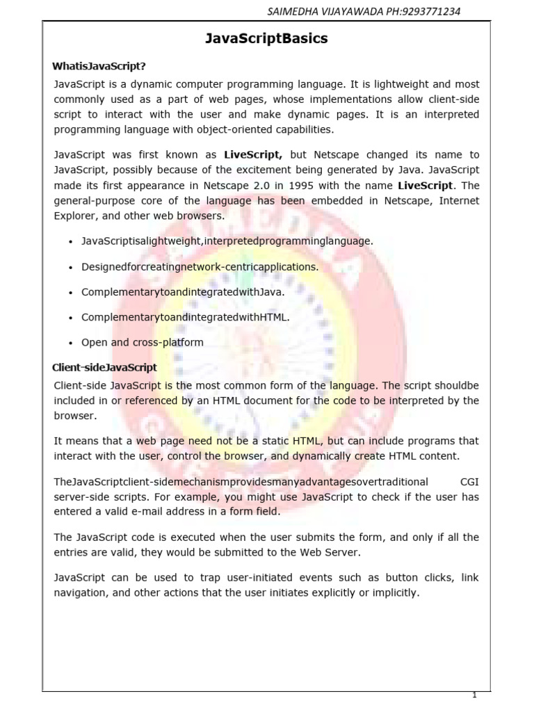Javascriptbasics Ecet-2024 Cse Saimedha Vijayawada | Download Free PDF ...