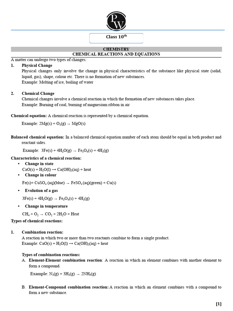 Chemical Reactions and Equations Explained | PDF | Redox | Chemical ...
