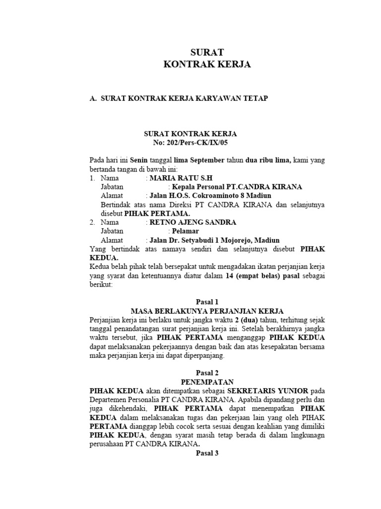 IV.1 Surat Kontrak Kerja Karyawan Tetap | PDF