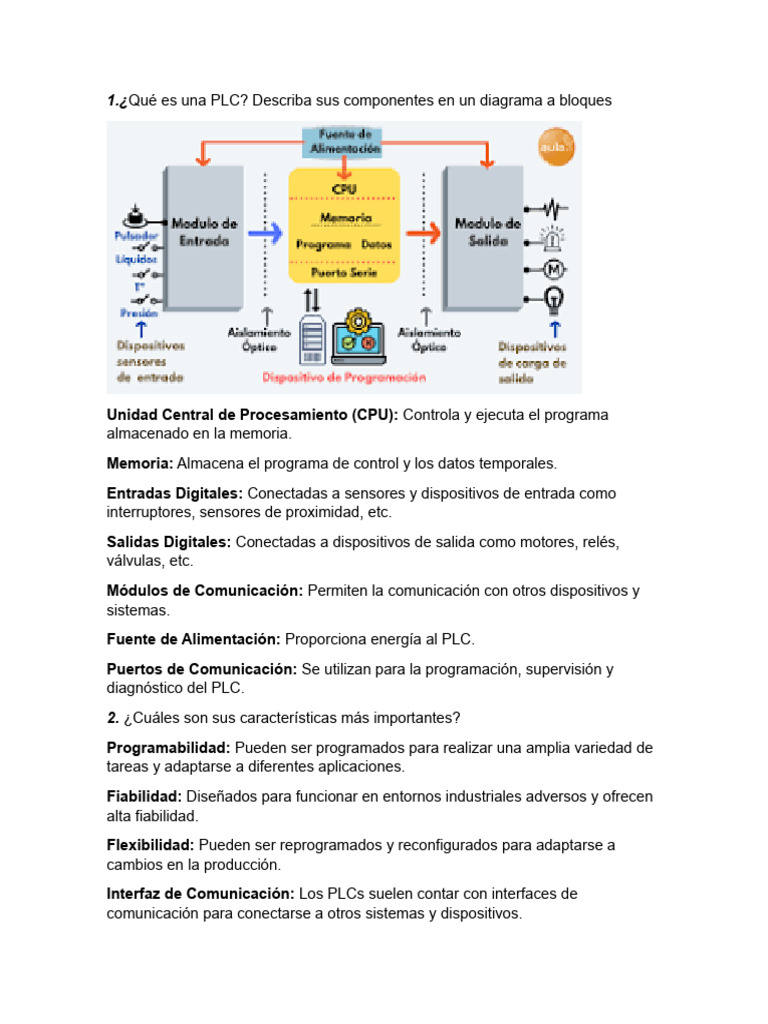 PLC: Componentes, Características y Aplicaciones | PDF | Controlador ...