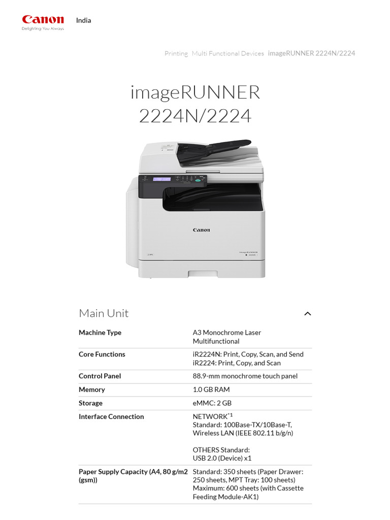 Printing - imageRUNNER 2224N - 2224 - Specification - Canon India | PDF ...