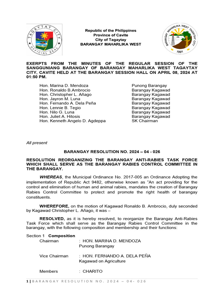 Reorganizing Barangay Anti-Rabies Task Force | PDF | Government