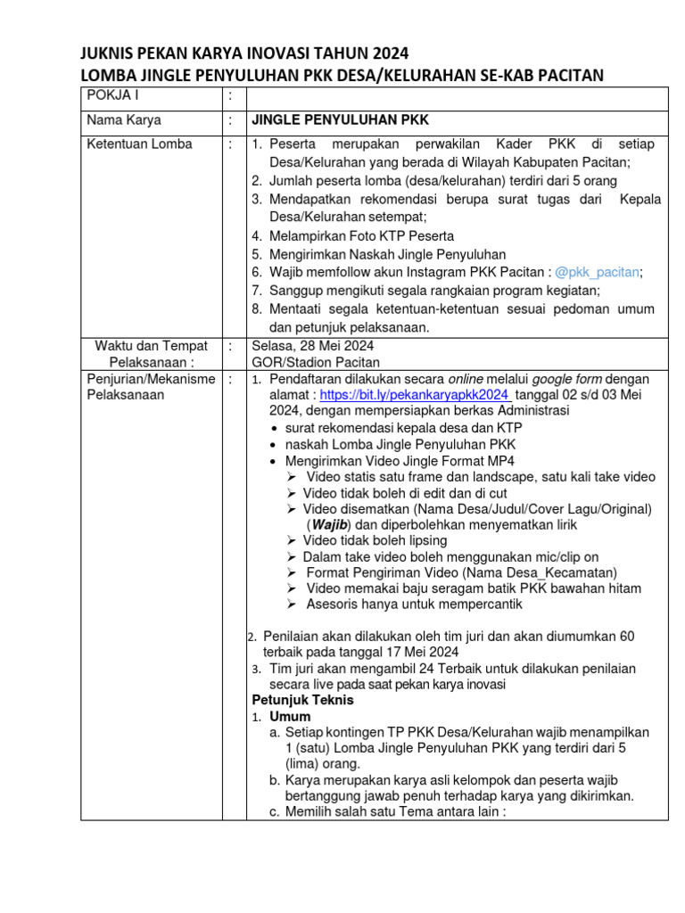 JUKNIS PEKAN KARYA INOVASI POKJA 1 - New | PDF