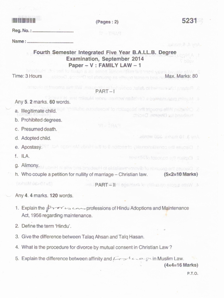 Family Law BA Sept 2014 IV Sem1 | PDF