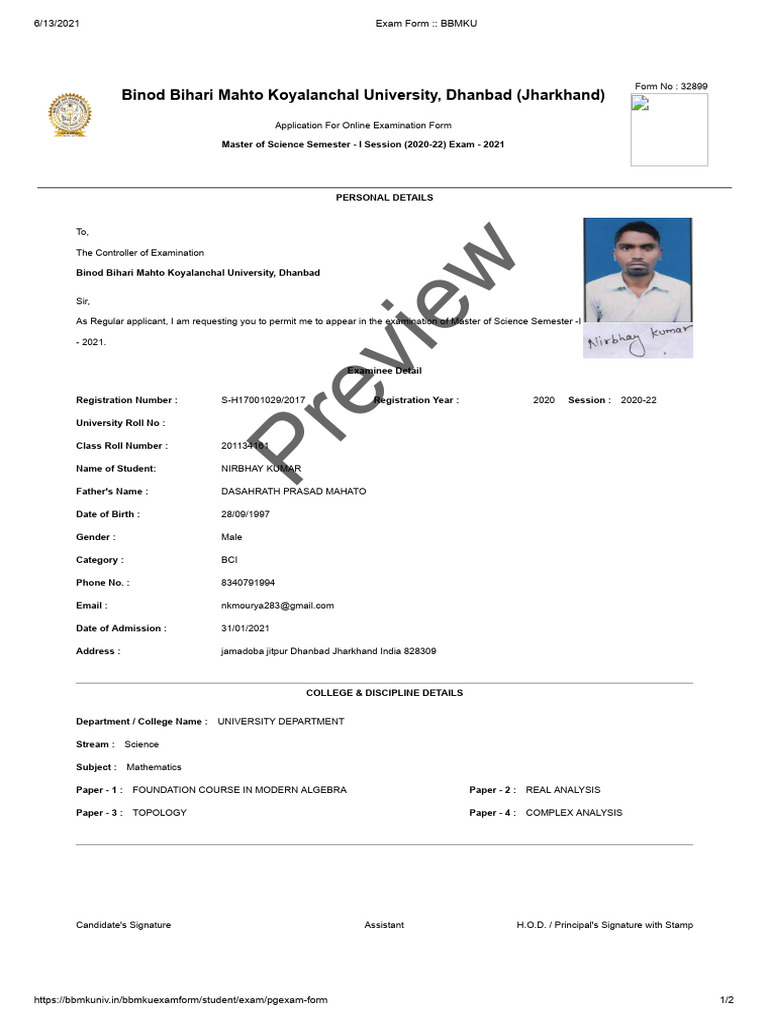 Exam Form Bbmku Pdf Qualifications Mathematics