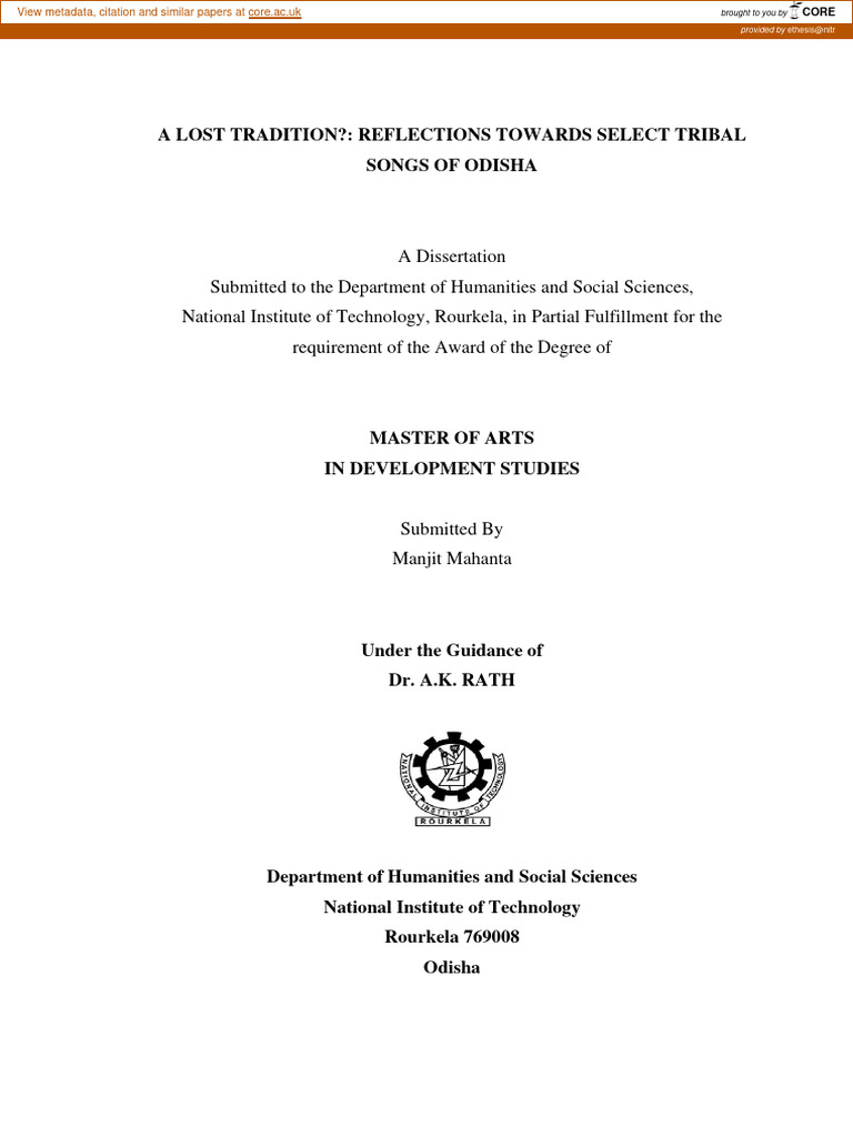A Lost Tradition?: Reflections Towards Select Tribal Songs of Odisha | PDF | Oral Tradition ...