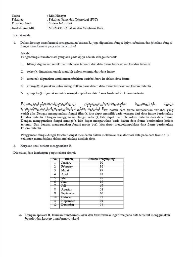 PDF Tugas 2 Analisis Dan Visualisasi Data Msim4310 | PDF