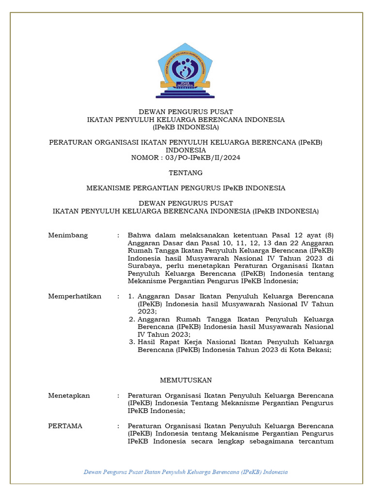 Po Mekanisme Pergantian Pengurus Ipekb Indonesia | PDF