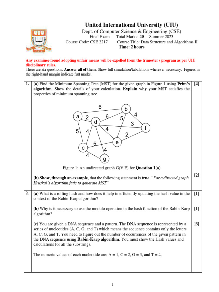 Data Structure And Algorithms Ii Final Summer 2023 Pdf Algorithms Theoretical Computer 1687