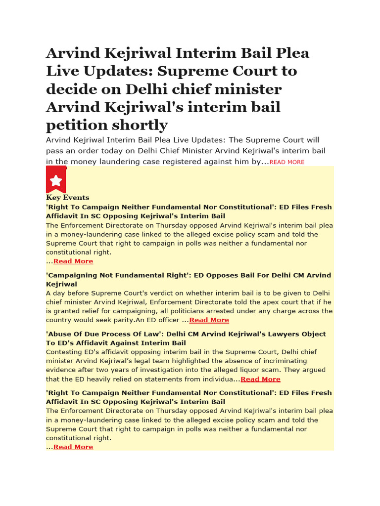 Arvind Kejriwal Interim Bail Plea Live Updates | PDF | Bail | Supreme ...
