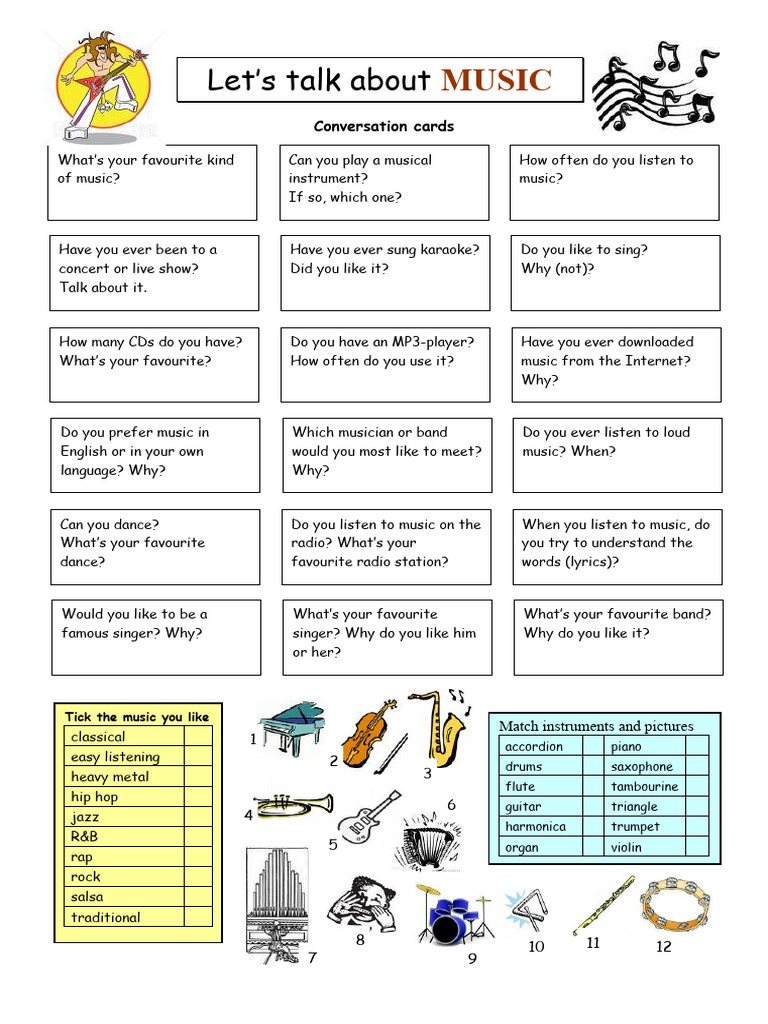 Grade 4 Music Speaking Worksheet | PDF | Musical Instruments | Singing
