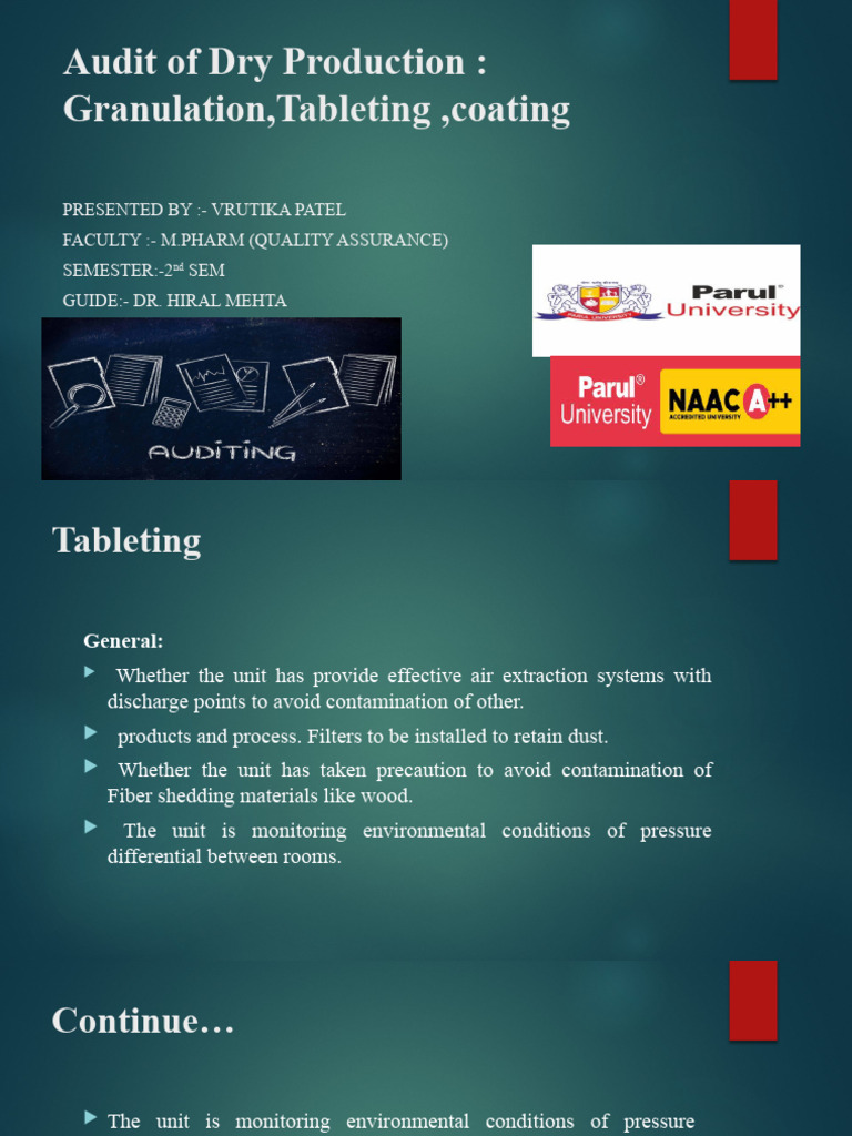 Dry Prdction Tableting | PDF | Tablet (Pharmacy) | Industrial Processes