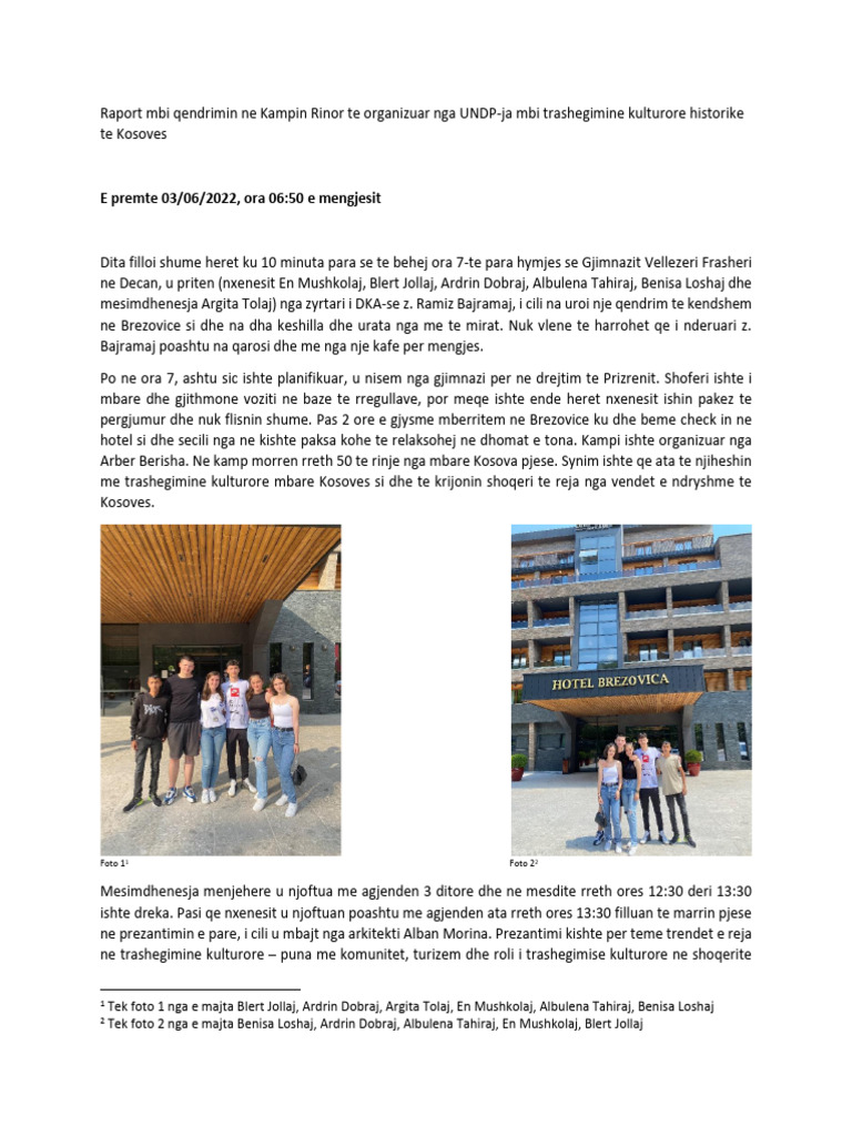 Raport Mbi Qendrimin Ne Kampin Rinor Te Organizuar Nga UNDP | PDF