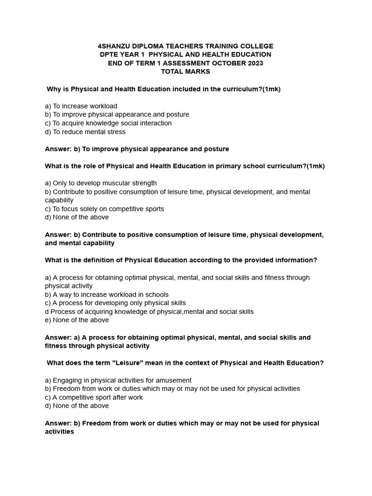 DPTE YEAR 1 PHE Assessment Oct 202 | Download Free PDF | Learning | Physical Fitness