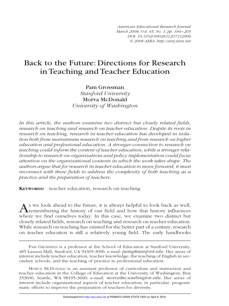 Back To The Future: Directions For Research in Teaching and Teacher Education | Download Free ...