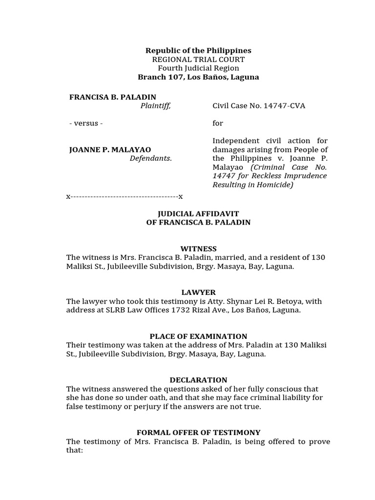 C - Judicial Affidavit - Sample | PDF | Testimony | Perjury