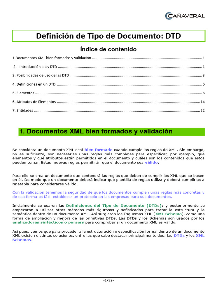 Apuntes - UT07 Definición de Tipo de Documento | PDF | Xml | Informática