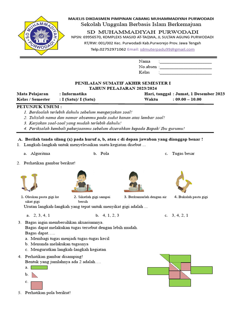 Soal Pas Kelas 1 SMT 1 | PDF