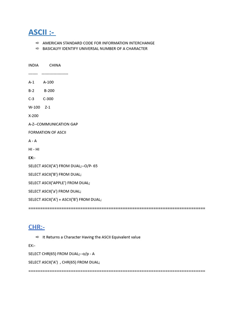 08-03-24 Ascii, CHR, Round, Trunc, Ceil, Mod, Power, Square Root ...