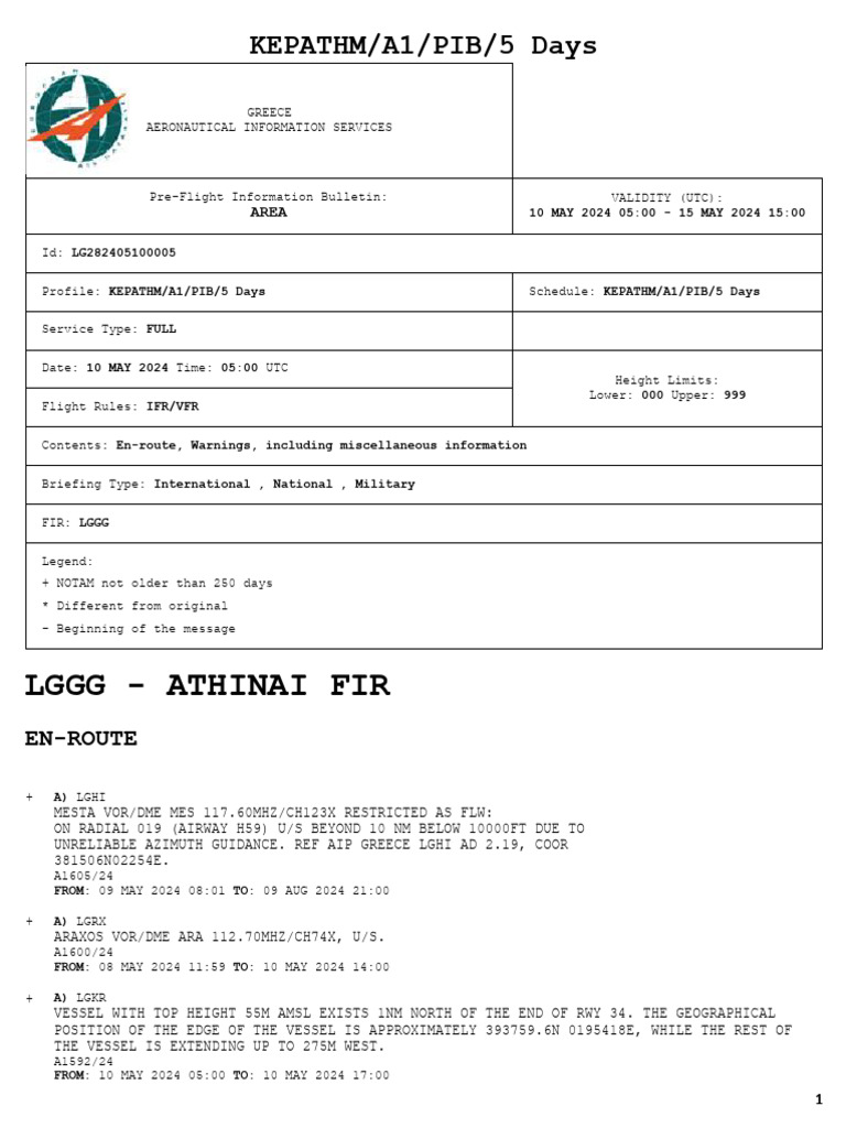 Greece Preflight Information Bulletin | PDF | Air Traffic Control ...