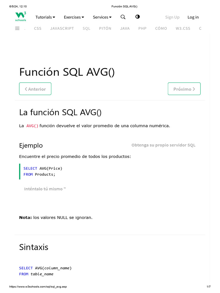 La Función SQL AVG | Descargar gratis PDF | SQL | Informática