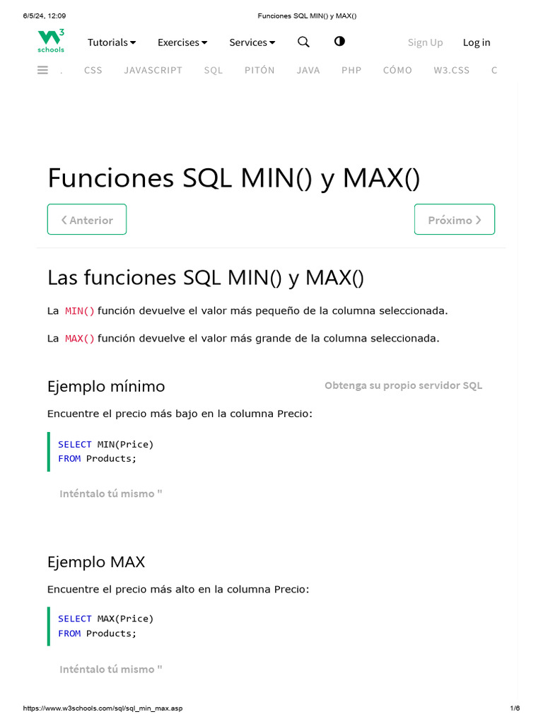 Las Funciones SQL MIN y MAX | PDF | SQL | Desarrollo web
