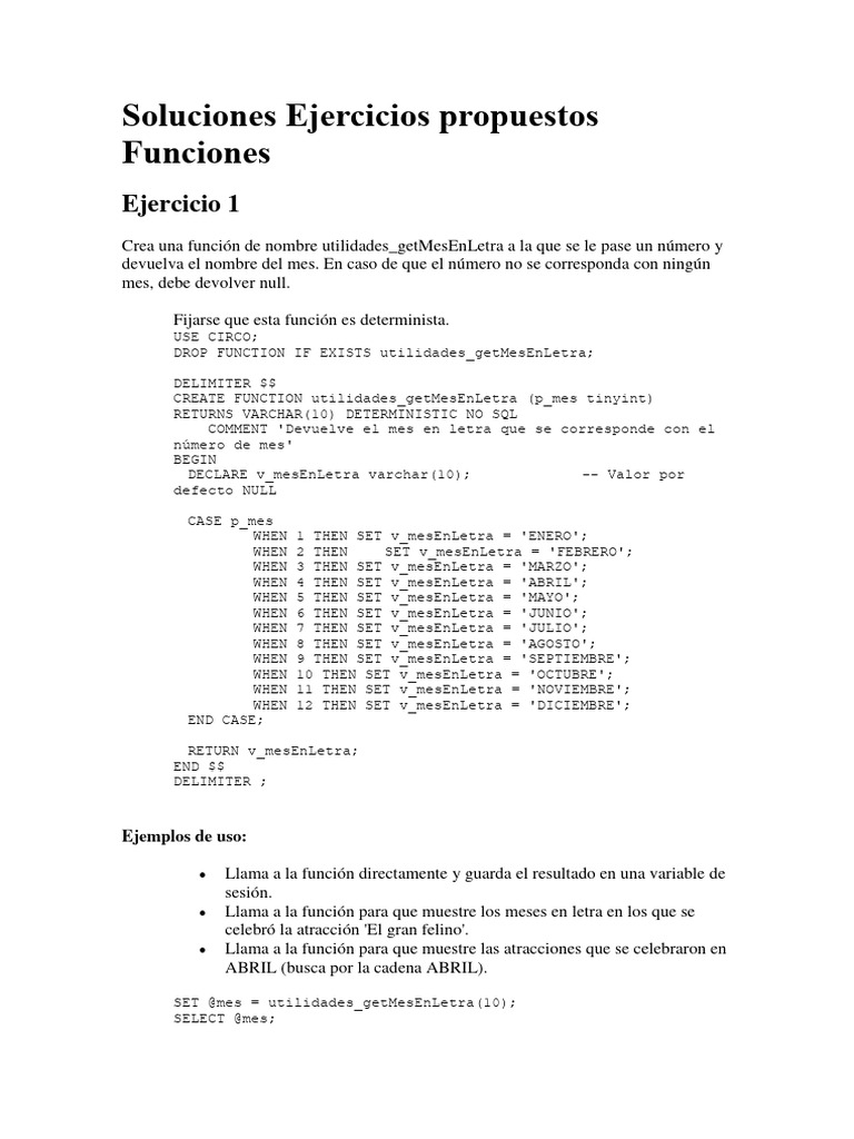 Soluciones - UT10. Actividad1 Funciones | PDF | SQL | Programación de computadoras