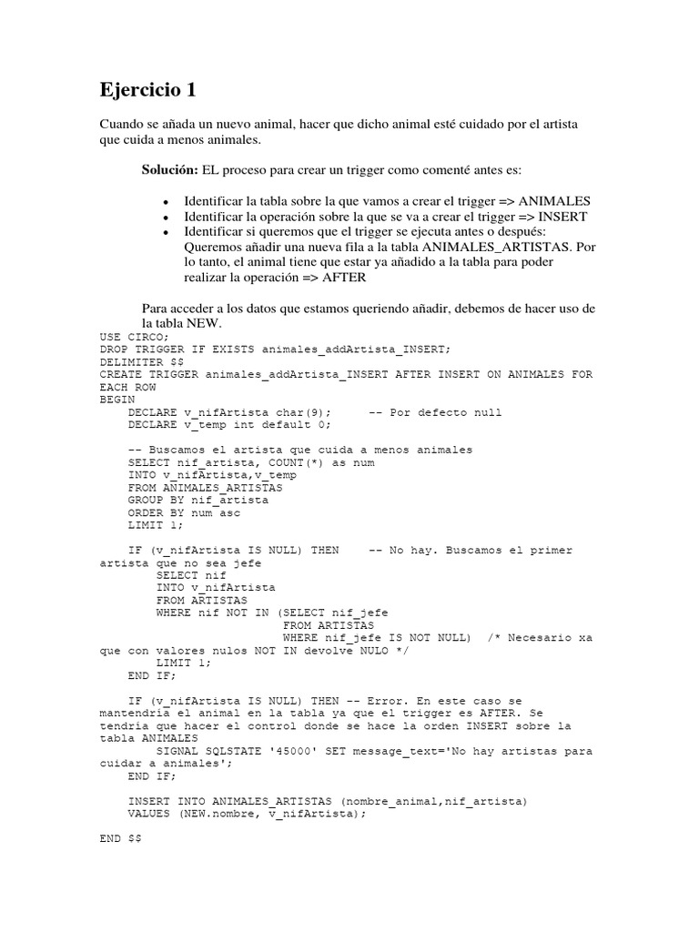 Triggers SQL para Gestión de Circo | PDF | Bases de datos | SQL