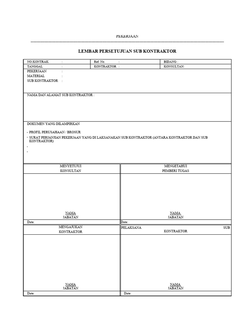Lembar Persetujuan Subkontraktor | PDF
