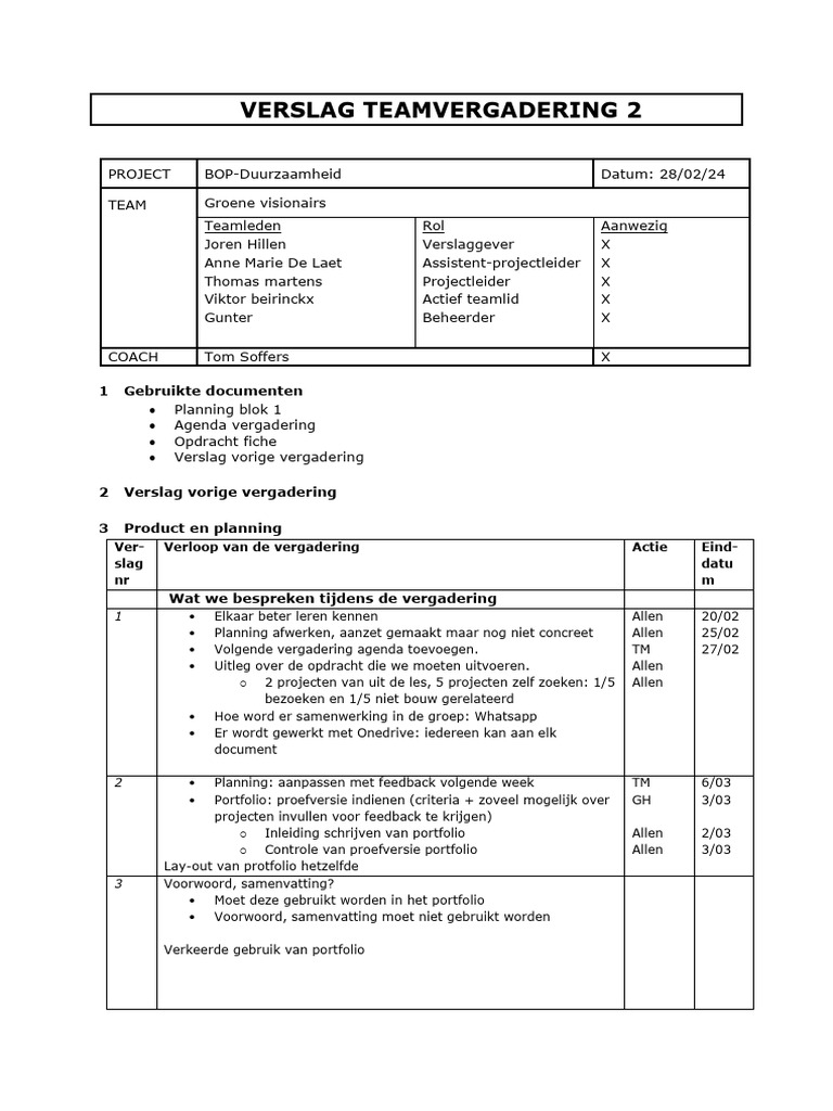 Verslag Teamvergadering | PDF