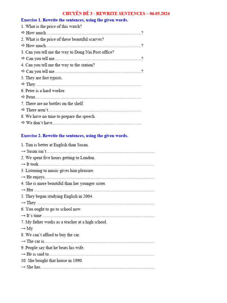 Sentence Rewriting Exercises | PDF | Energy Development | Nature