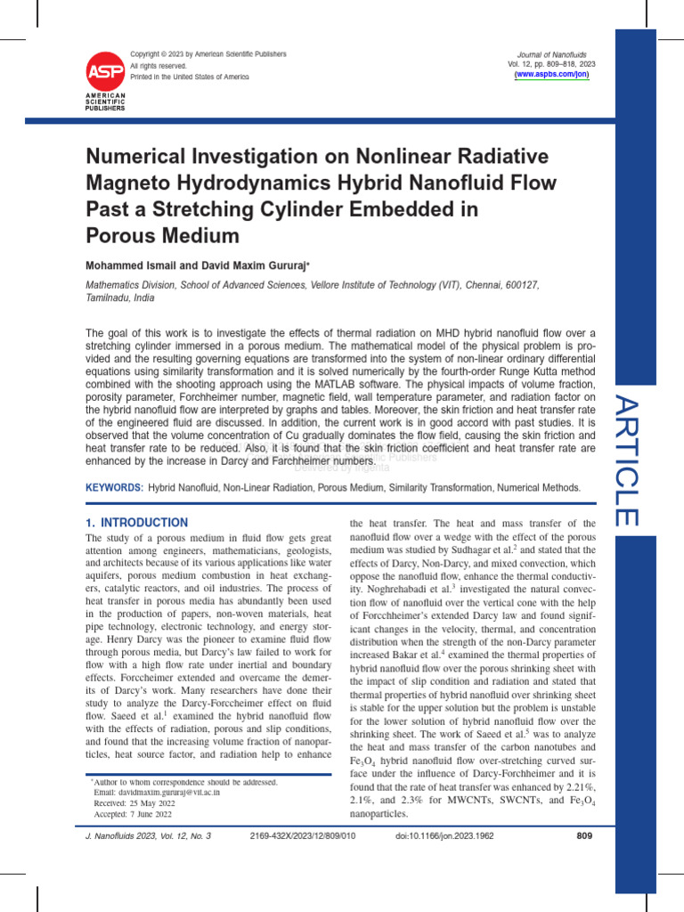 Numerical Investigation On Nonlinear Radiative Magneto Hydrodynamics Hybrid Nanofluid Flow Past ...