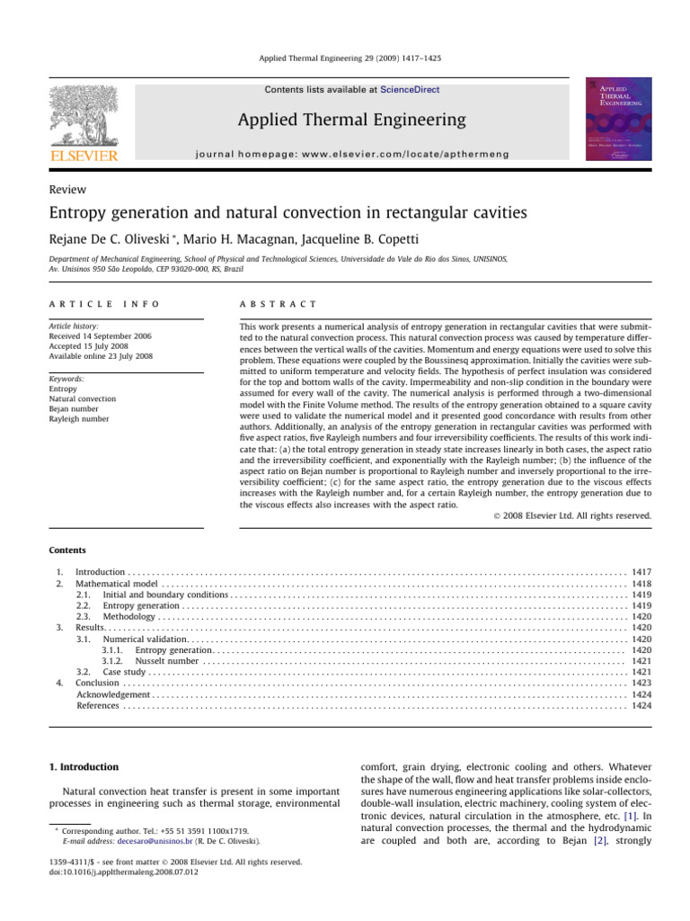 Entropy + Rectangular Cavity | Download Free PDF | Heat Transfer | Convection
