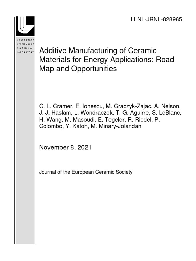 Additive Manufacturing of Ceramic Materials For Energy Applications ...