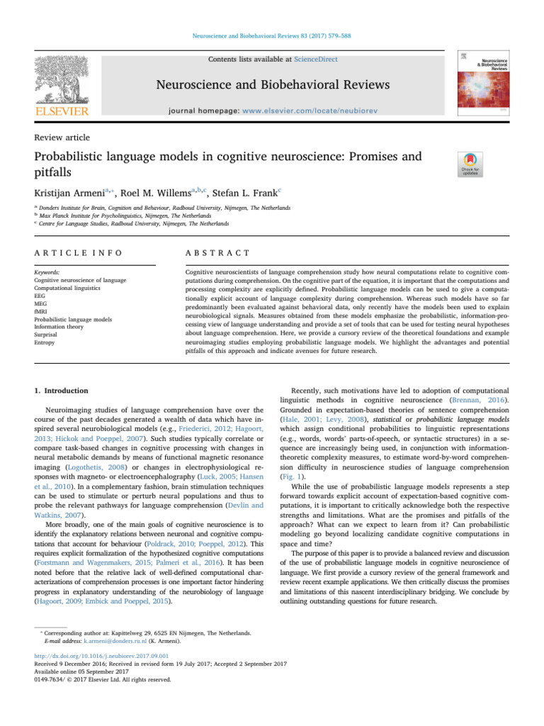 Probabilistic Language Models in Cognitive Neuro - 2017 - Neuroscience - Biobeha | PDF ...