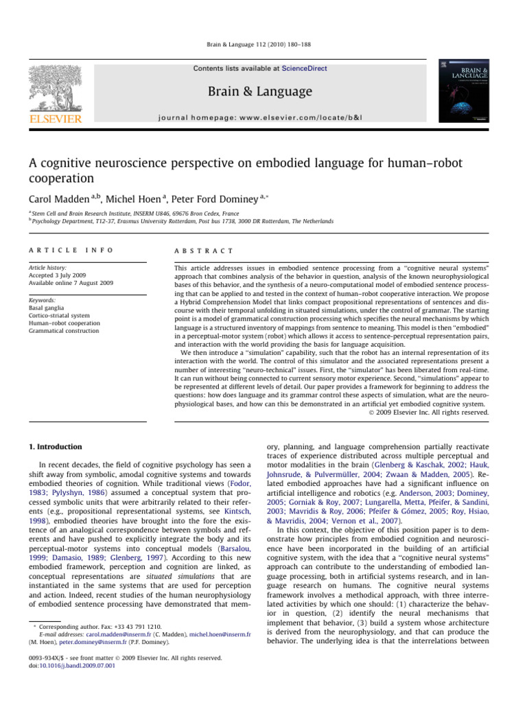 A Cognitive Neuroscience Perspective On Embodied Language - 2010 - Brain and La | PDF | Embodied ...