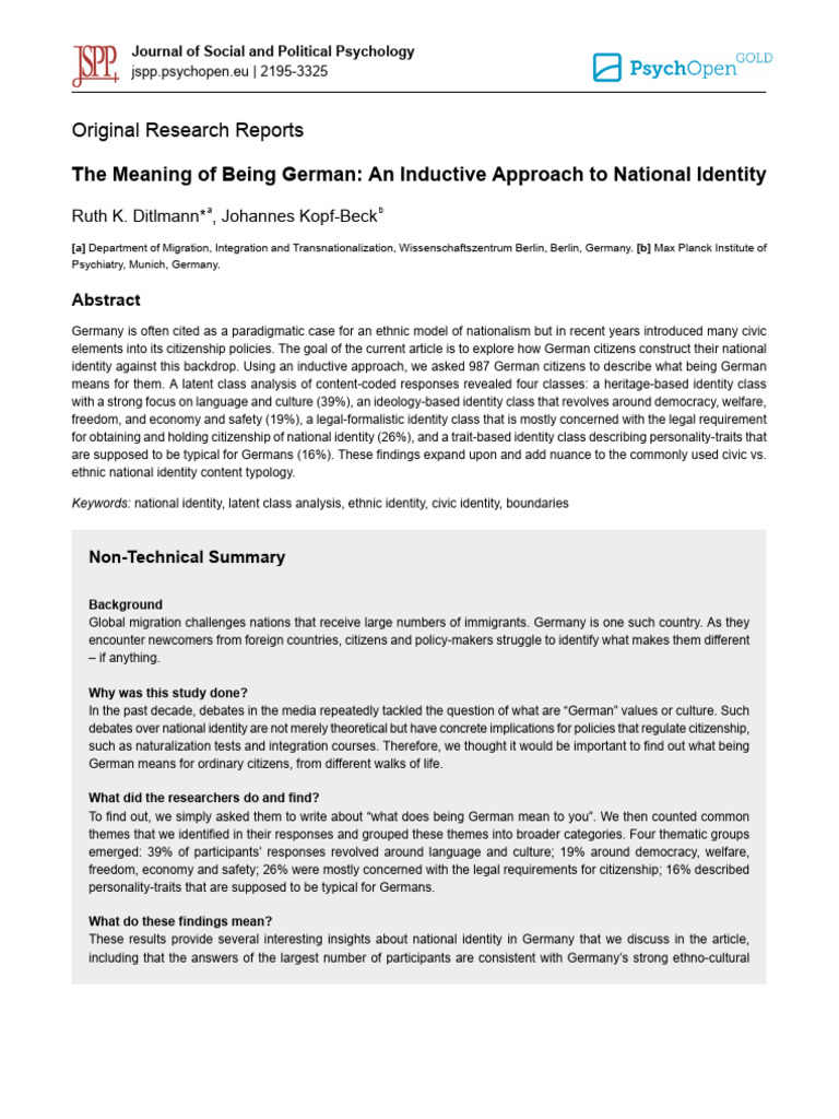 The Meaning of Being German An Inductive Approach | PDF | Identity ...