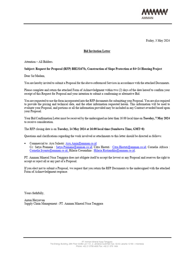 Invitation Letter - RFP BH23167fs | Download Free PDF | Request For ...