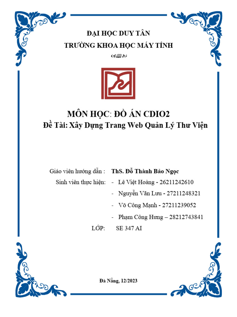 Môn Học: Đồ Án Cdio2: Đề Tài: Xây Dựng Trang Web Quản Lý Thư Viện | PDF