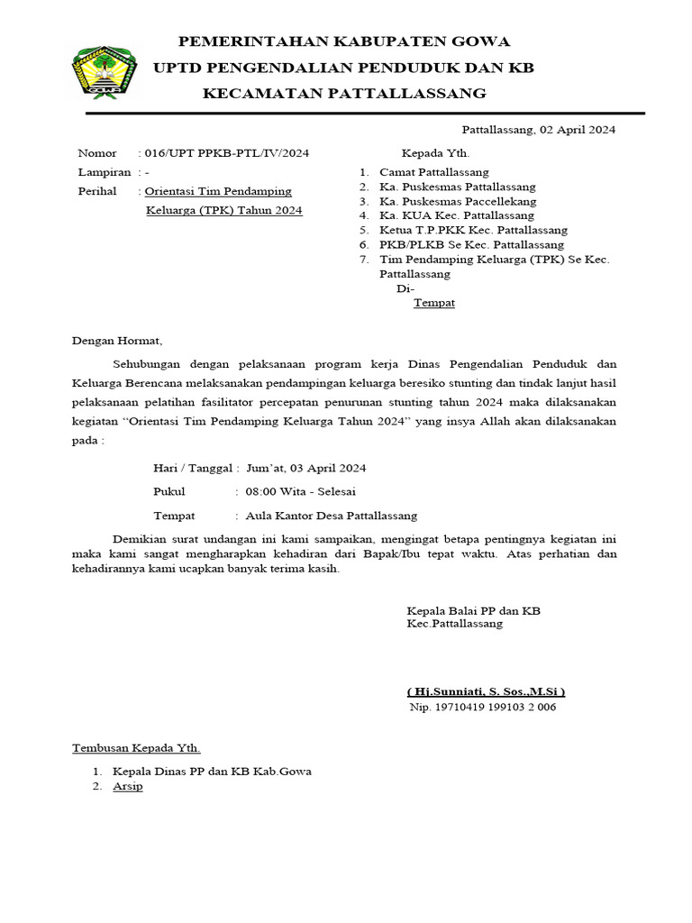 Orientasi TPK Gowa 2024 untuk Stunting | PDF