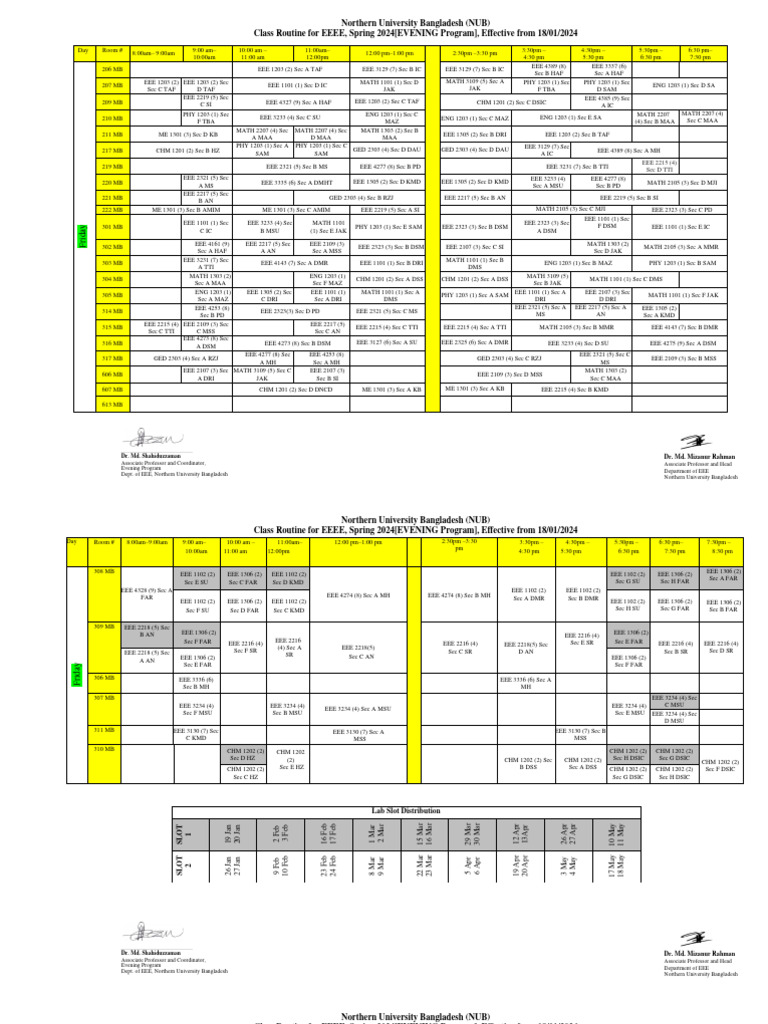 NUB EEEE Class Schedule Spring 2024 | PDF | Bangladesh