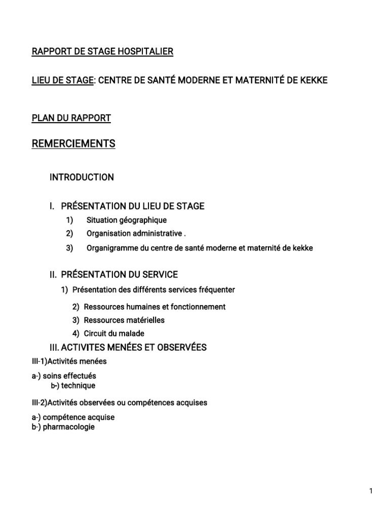 Rapport de Stage Infirmier à Kekke | PDF | Tension artérielle | Soins ...