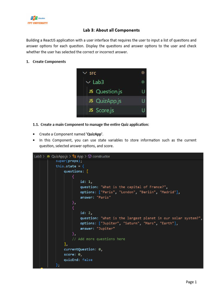 ReactJS Quiz App Component Guide | PDF