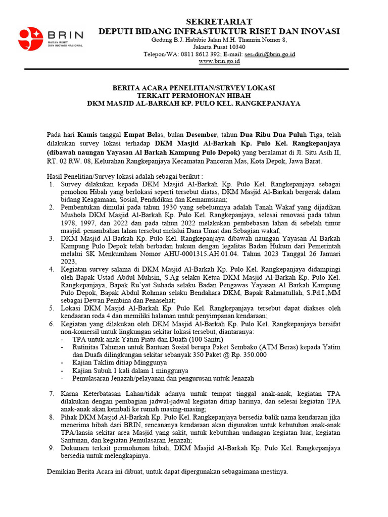 BERITA ACARA DKM Masjid Al Barkah 12 2023 | PDF