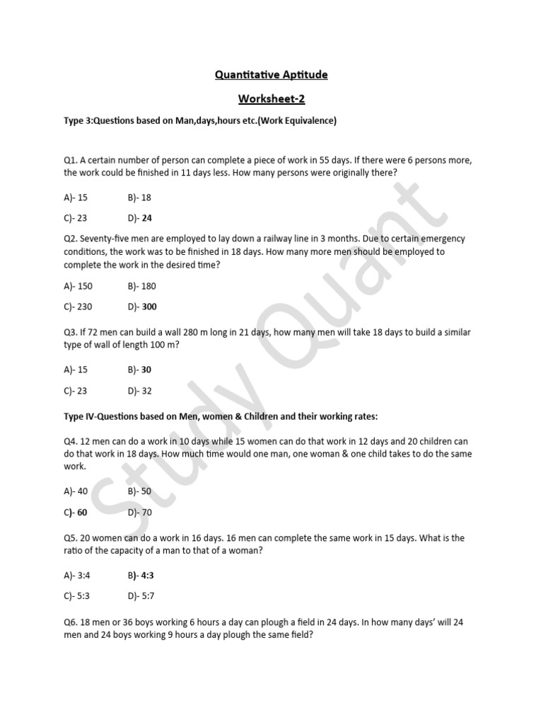 Worksheet 2 Time & Work | PDF | Science & Mathematics