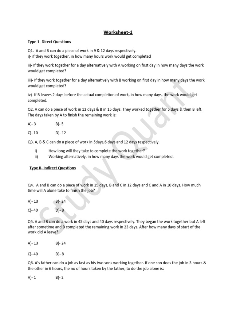 Worksheet Time and Work | PDF