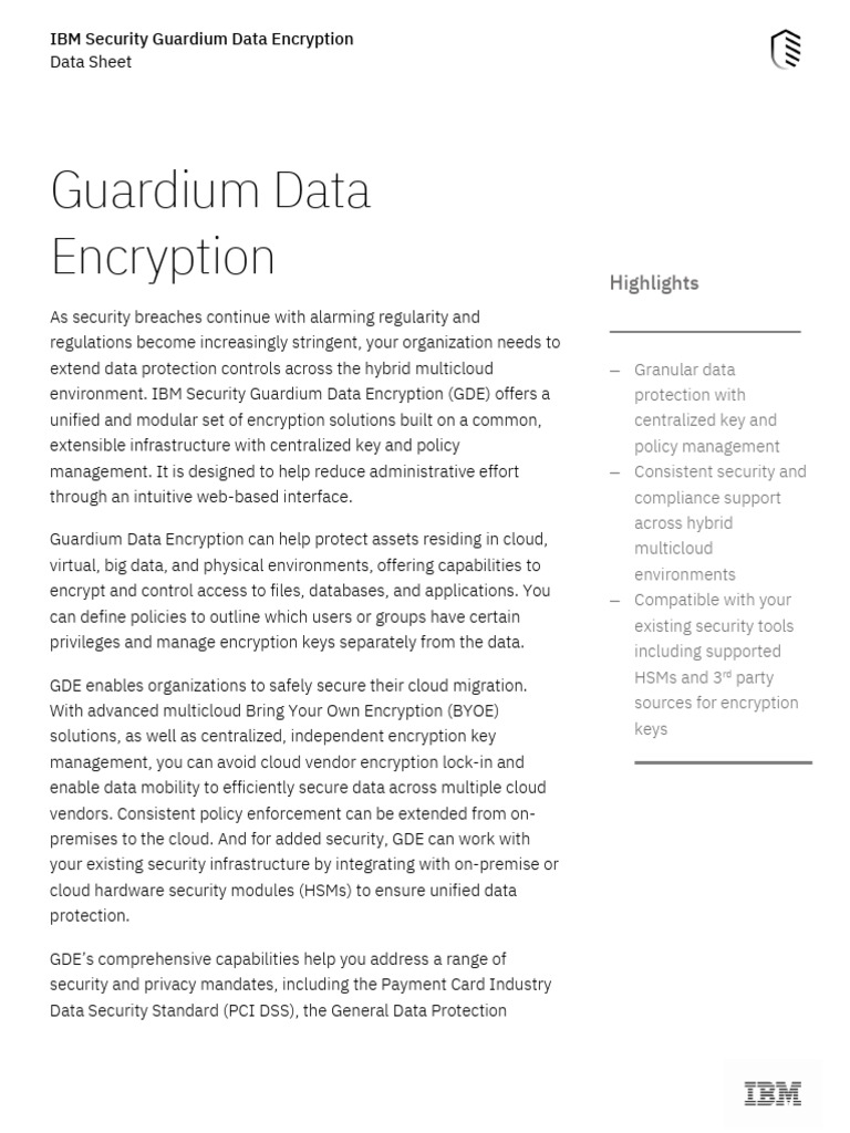Guardium Data Encryption Data Sheet | PDF | Cloud Computing | Databases