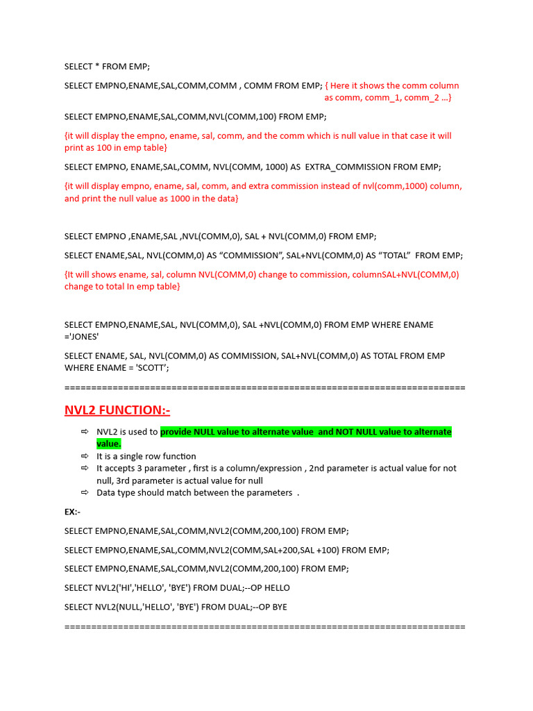 11-02-24 NVL2, Nullif, Coalesce, Alias Name, Concatenation | PDF | Computer Programming ...