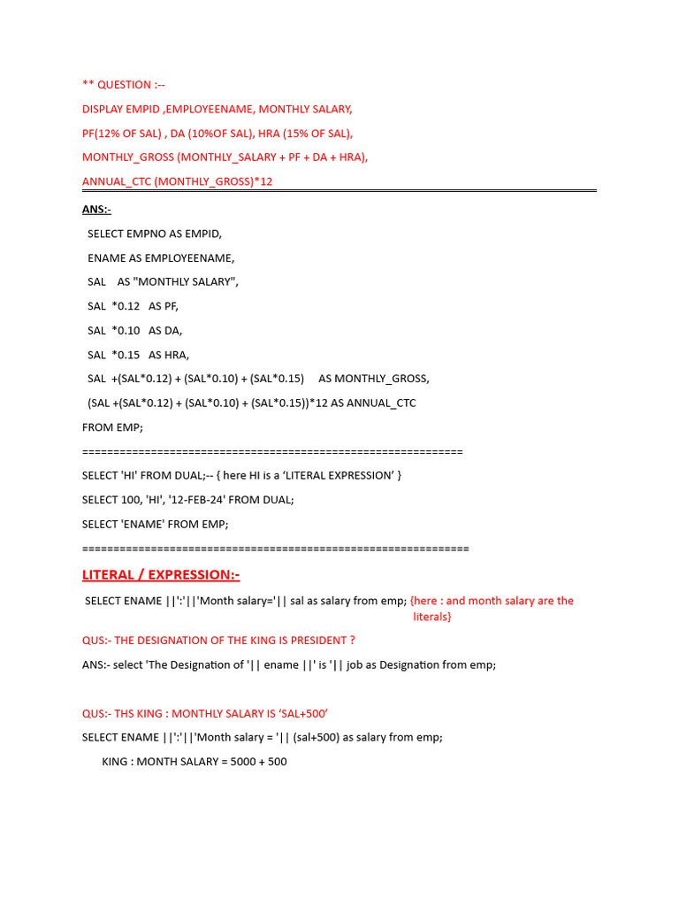 12-02-24 Literal Expression, Distinct, Uniq, Relation Operator | PDF | Computer Programming ...