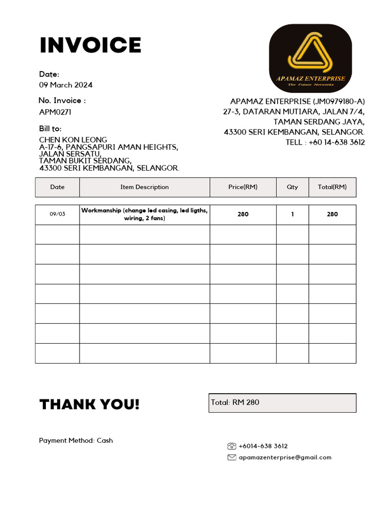 LED Lighting and Wiring Services Invoice | PDF